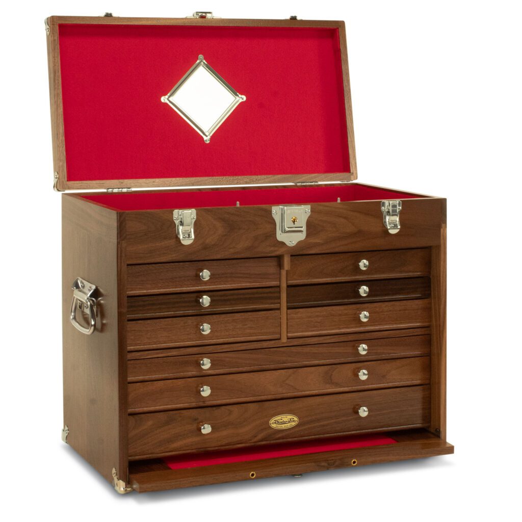 9-Drawer Wooden Collectors Chest – Walnut, Oak & Cherry